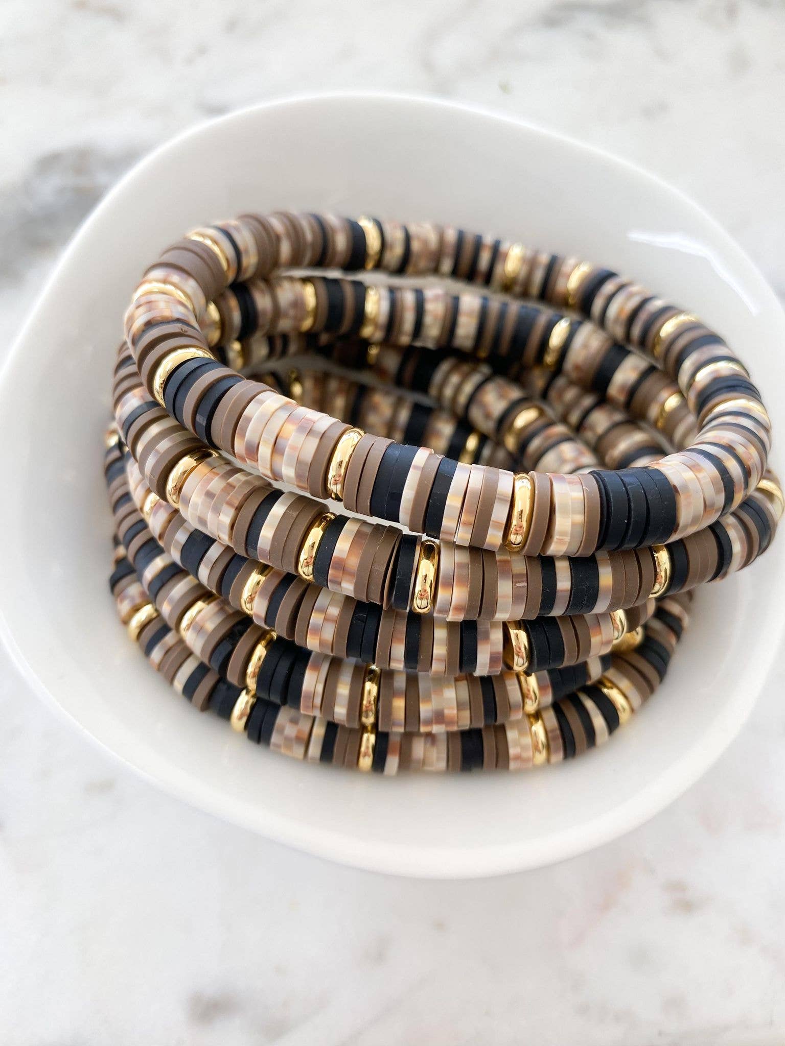 Leopard and Gold Heishi Disc Bracelet | FOREVER EDEN CO.